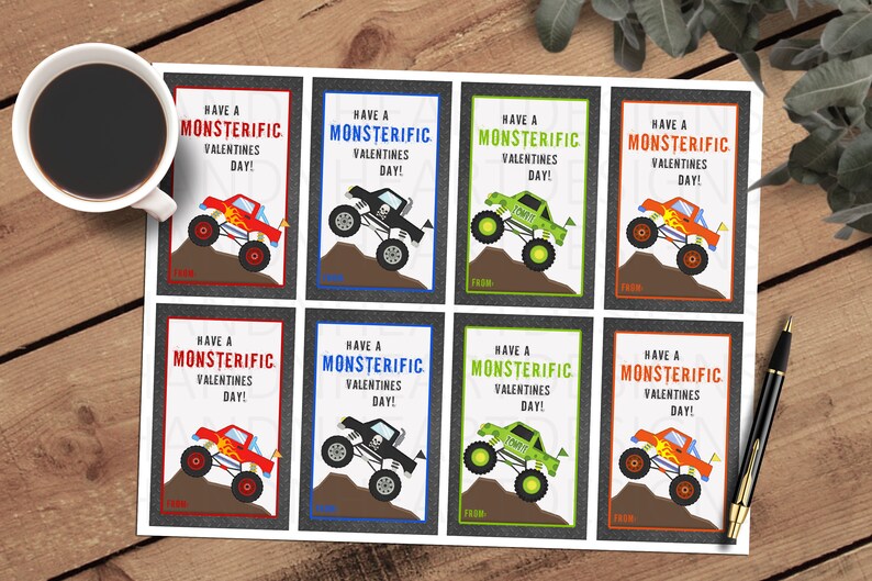 Valentine Cards for Kids,school Valentines,monster Truck Valentines ...