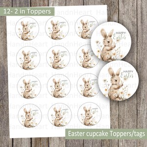 2 Inch Printable Happy Easter Circles,easter Stickers,bunny and Daisy's,cupcake Toppers,party ...