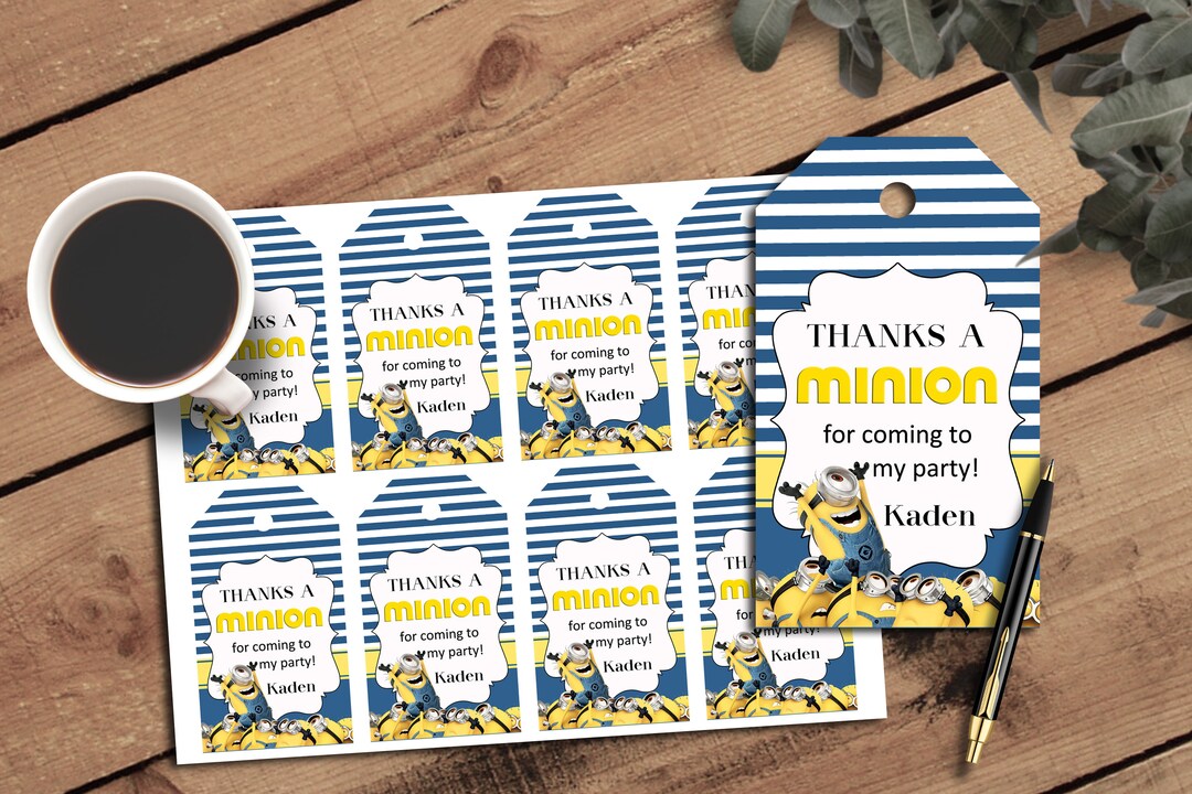 4" Personalized Printable Minion Thank You Tags,birthday Gift Tags ...