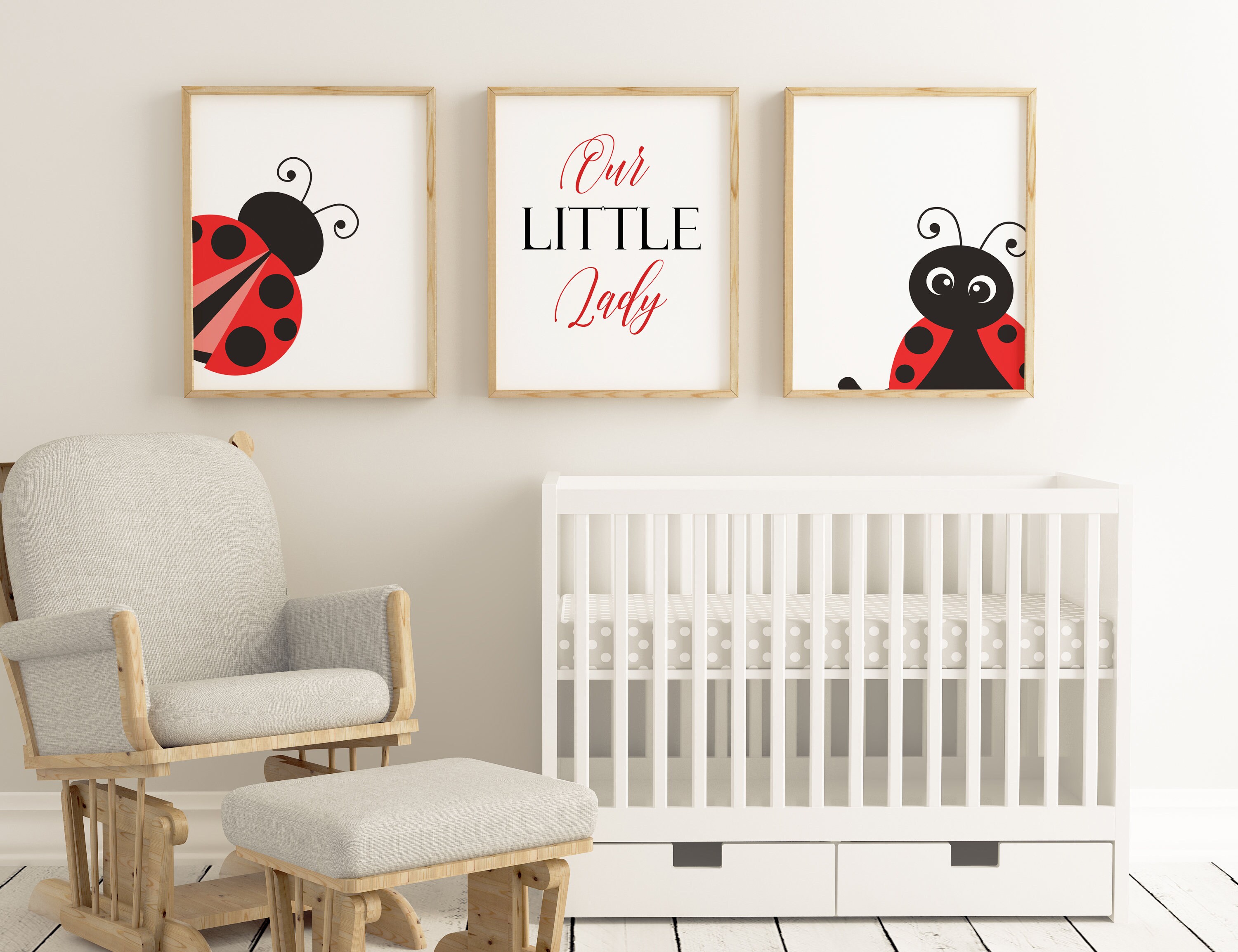 Ladybug Nursery Art Print Set, Girl Triptych Collection (digital ...