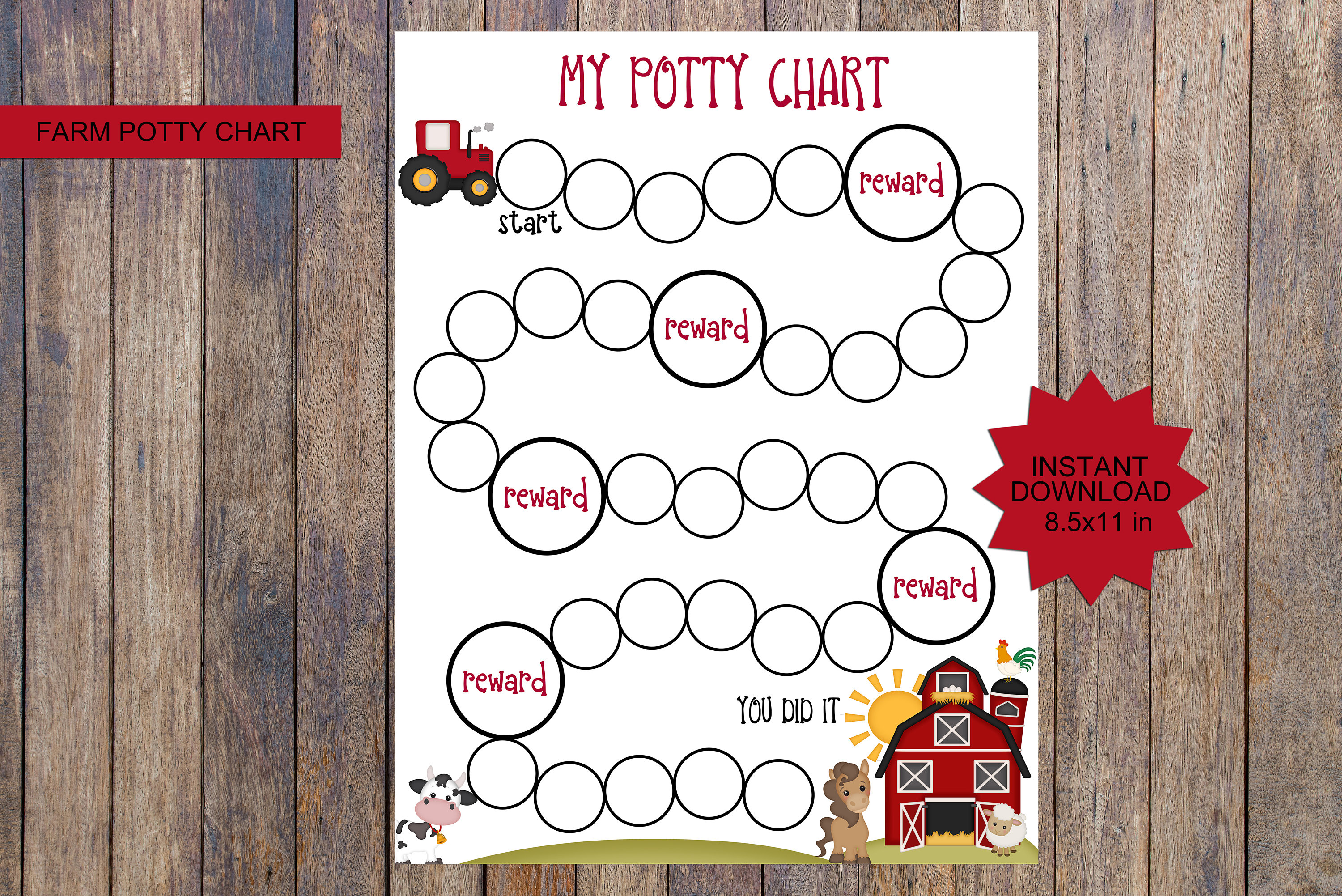 Farm Themed Potty Training Chart, Printable Potty Chart,potty Routine ...
