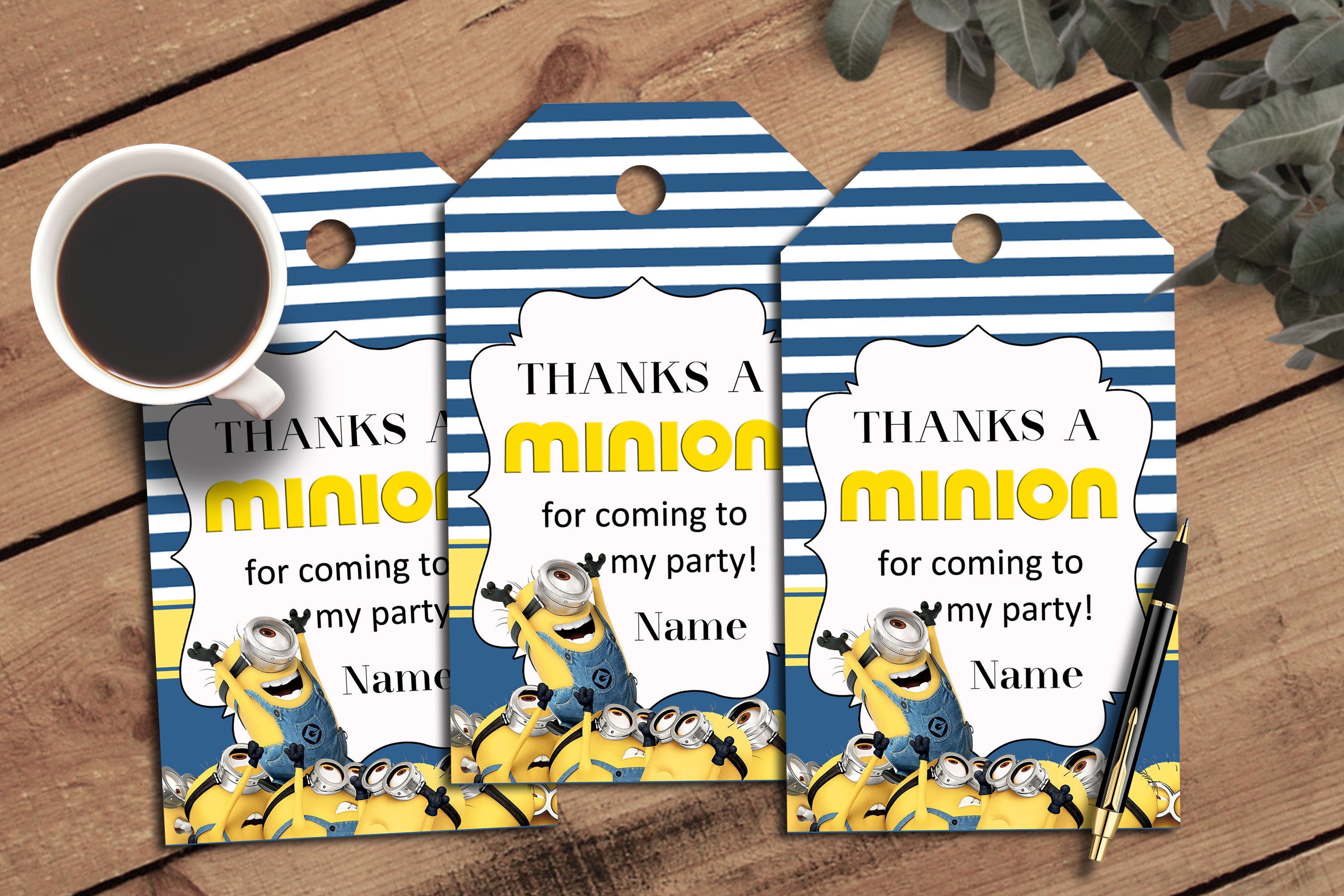 4" Personalized Printable Minion Thank You Tags,birthday Gift Tags ...