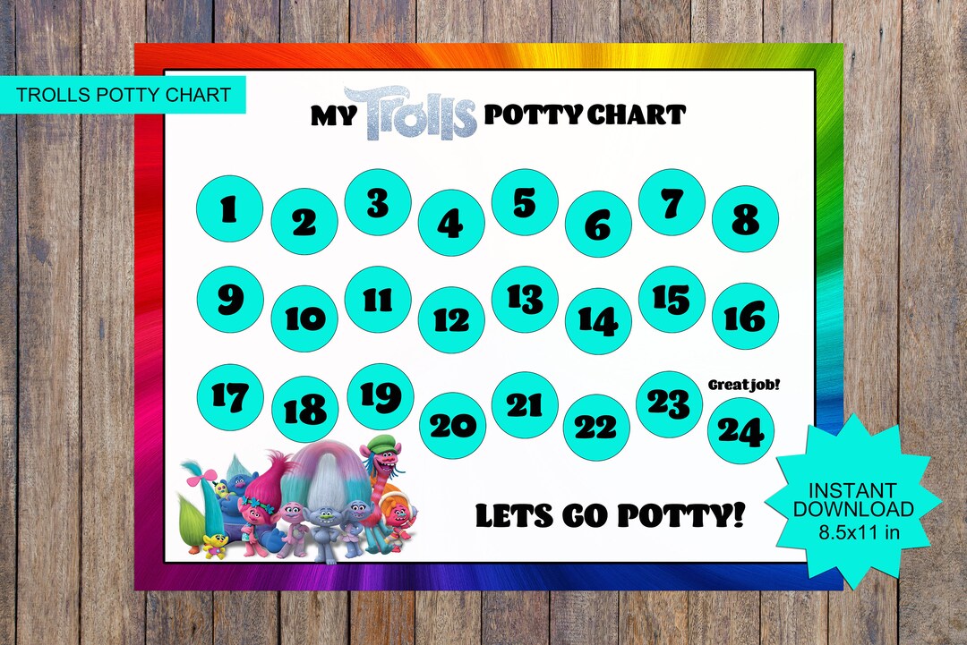 Trolls Themed Potty Training Chart,printable Potty Chart,potty Routine ...