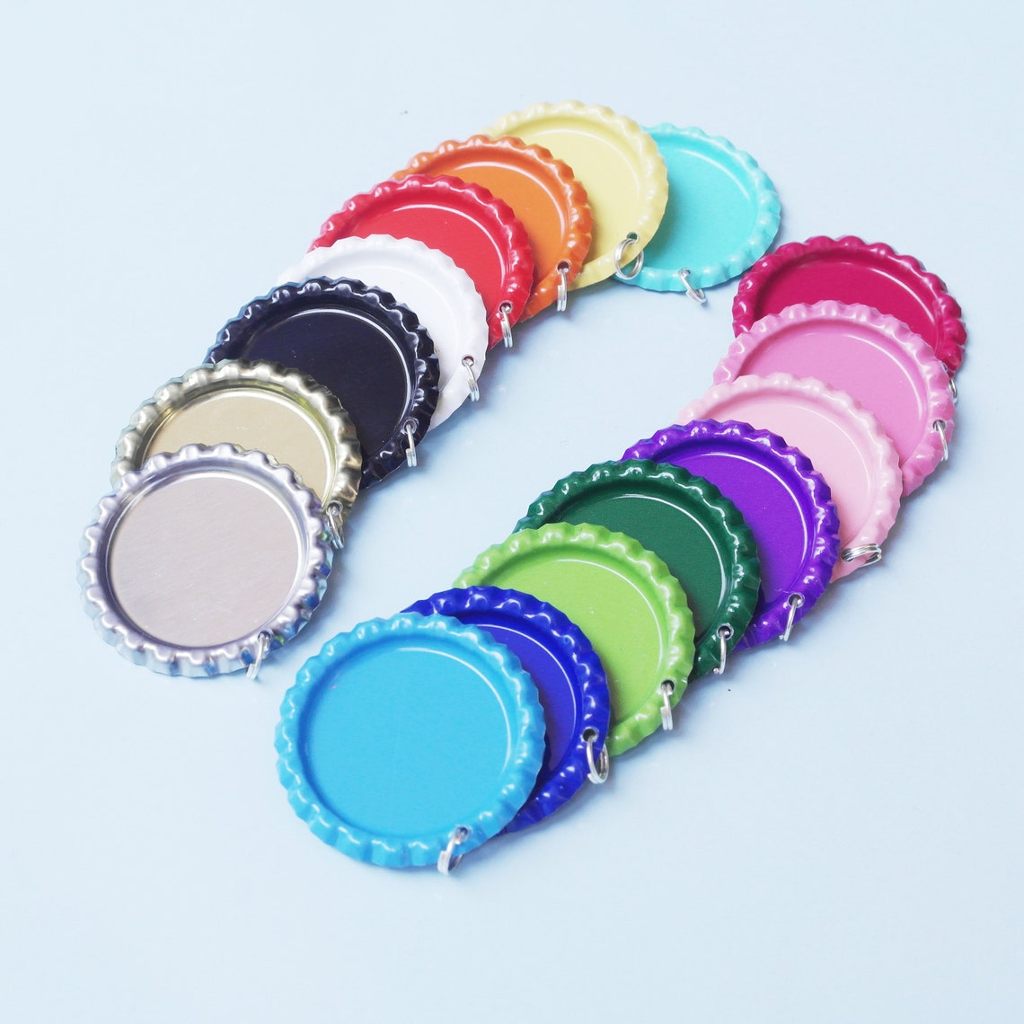 200 Sets Colored Flattened Bottle Caps With Split Rings and - Etsy