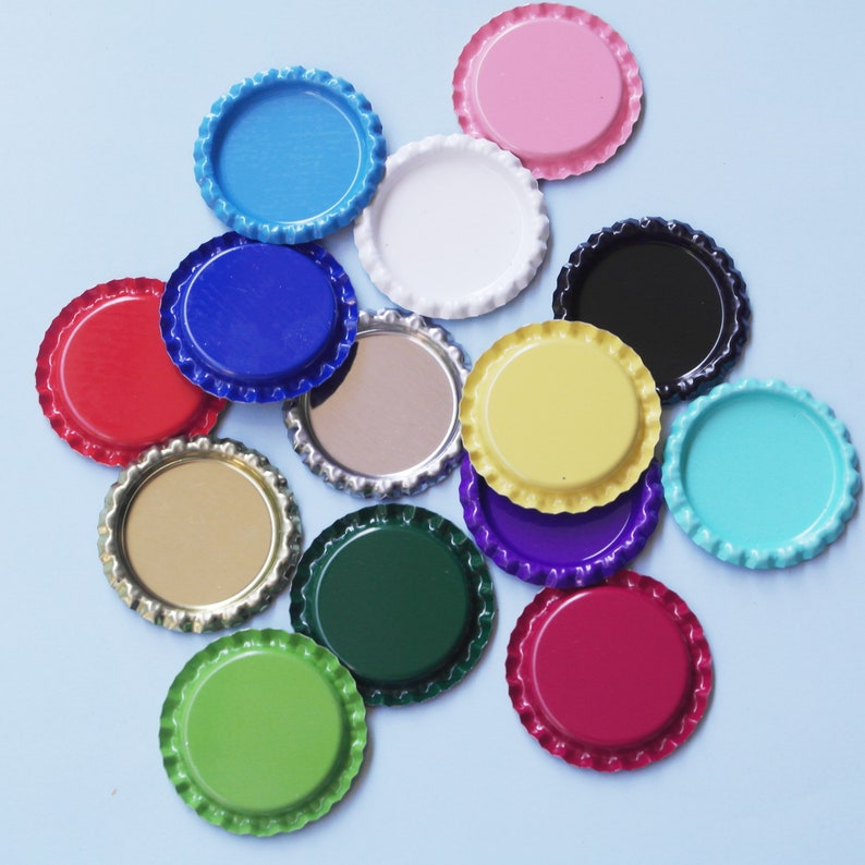100 Flattened Bottle Caps With 1'' Clear Epoxy Stickers,mixed 16 Colors ...