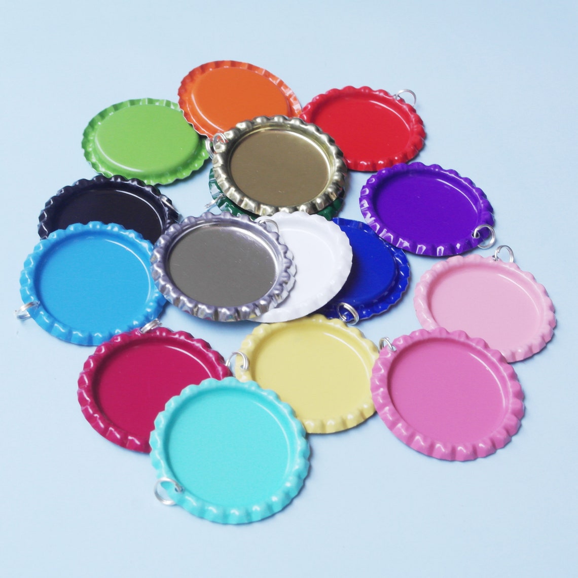 200 Sets Colored Flattened Bottle Caps With Split Rings and - Etsy