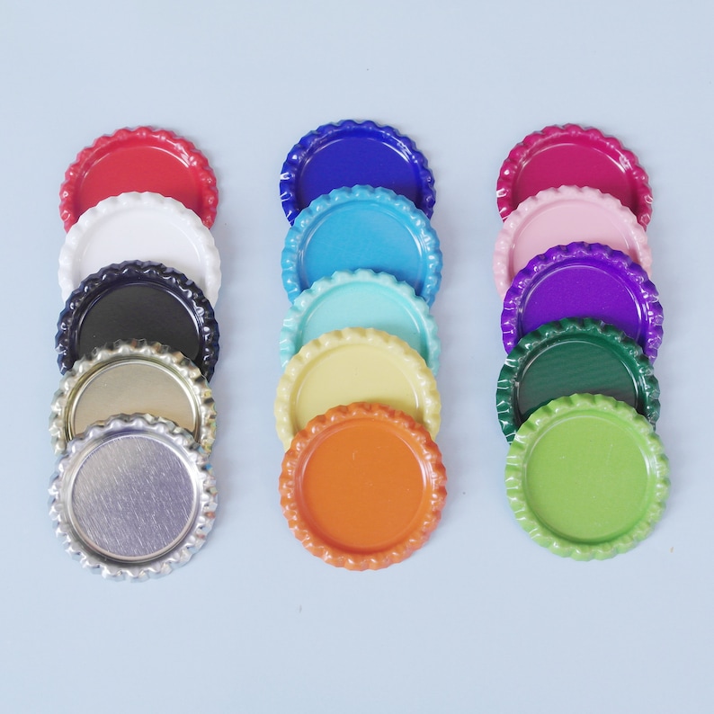 100 Flattened Bottle Caps With 1'' Clear Epoxy Stickers,mixed 16 Colors ...