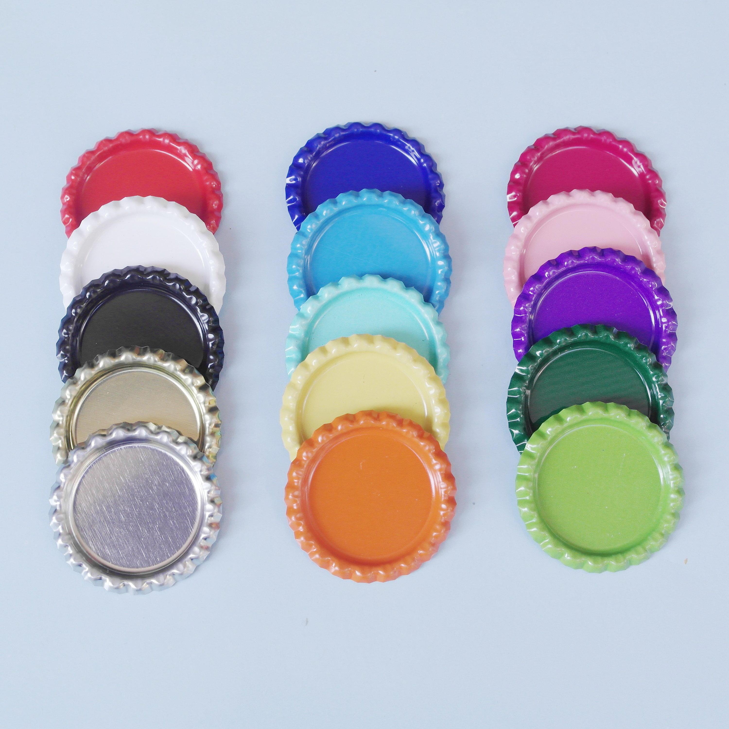 100 Flattened Bottle Caps With 1'' Clear Epoxy Stickers,mixed 16 Colors ...