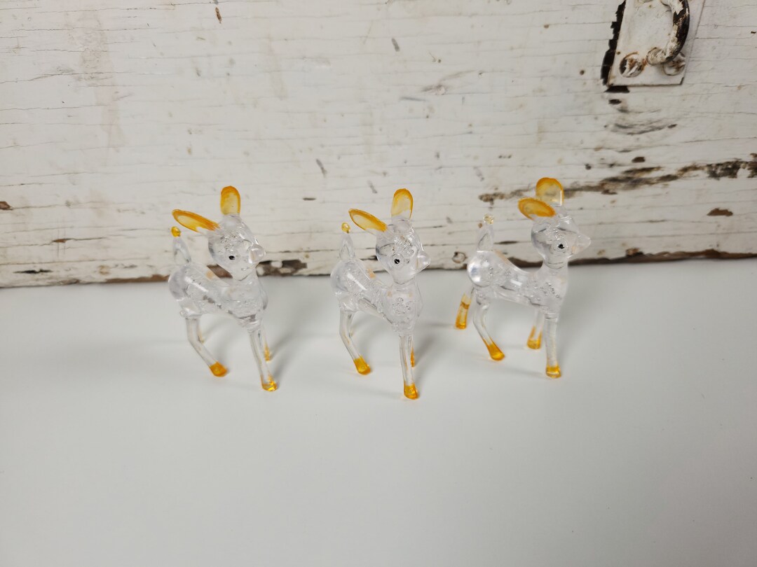 Vintage Clear Plastic Deer Figurines- Mini Christmas Reindeer- Retro ...