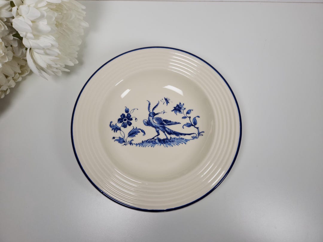 VTG Varages France 9 1/4" Salad Plate, Floral Blue Bird, Embossed Rings ...