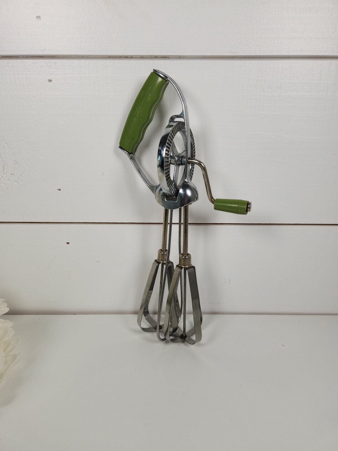 VTG Mid Century 60s Stainless Steel Hand Mixer Egg Beater Olive Green ...
