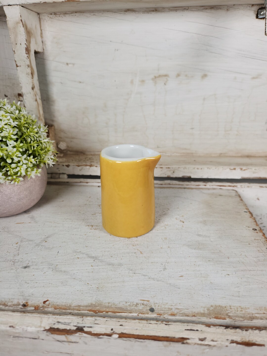 Vintage Restaurant Ware Individual Creamer Yellow Chunky Ironstone Mini ...