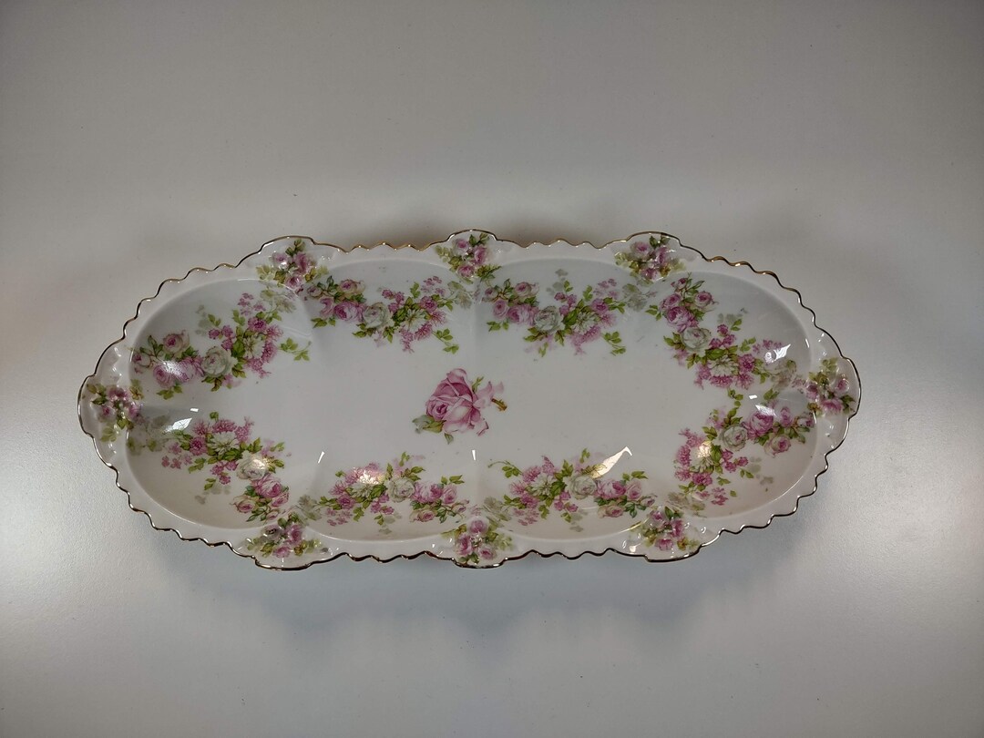 Antique M&Z Austria Porcelain Celery Dish Pink/ White Rose - Etsy