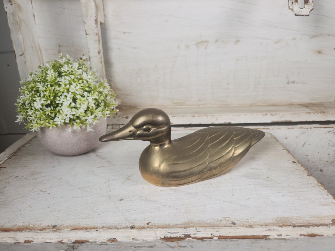 Vintage Mid Century Brass Metal Duck Figure 8"- MCM Animal Figurines ...