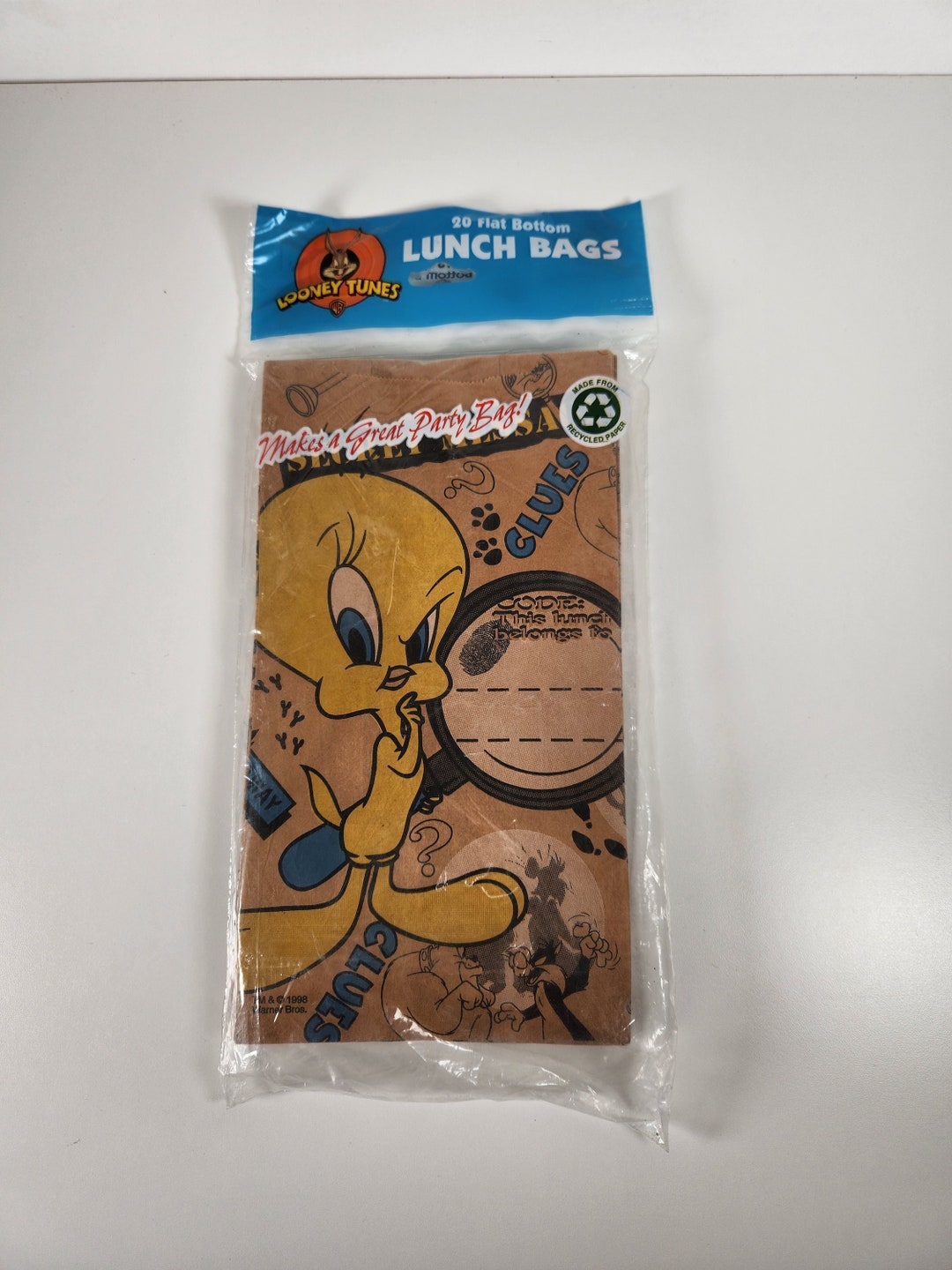 Vintage 1998 Looney Tunes Tweety Bird 20 Flat Bottom Brown Paper Lunch ...