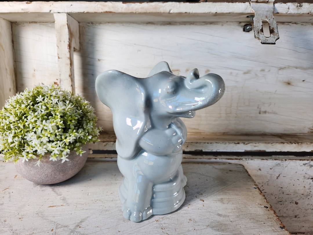 Vintage Tepeco Pottery Circus Elephant Vase- Mid-century Ceramic Gray ...