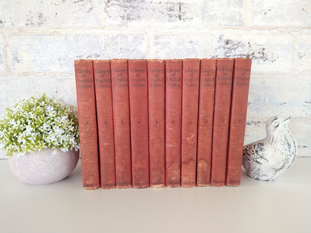 Antique Book Bundle Stack Library of English Fiction Novels Red and ...