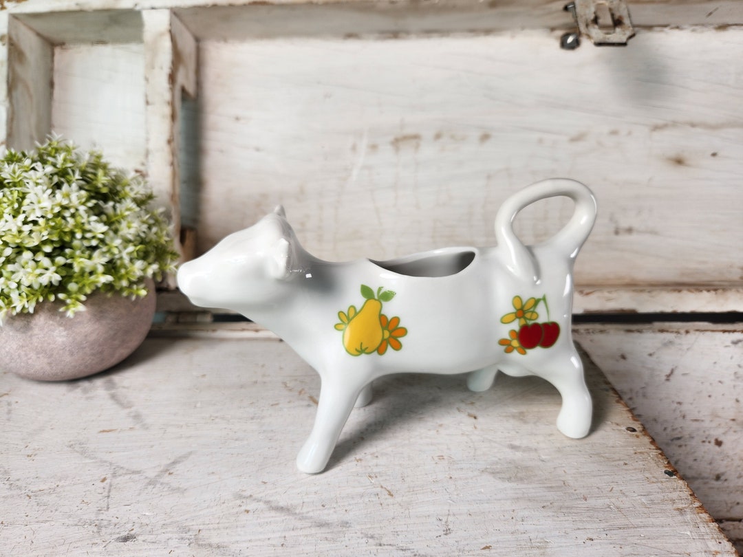 Vintage Cordon Bleu Cow Cream Pitcher W/ Retro Mid-century Fruit Design ...
