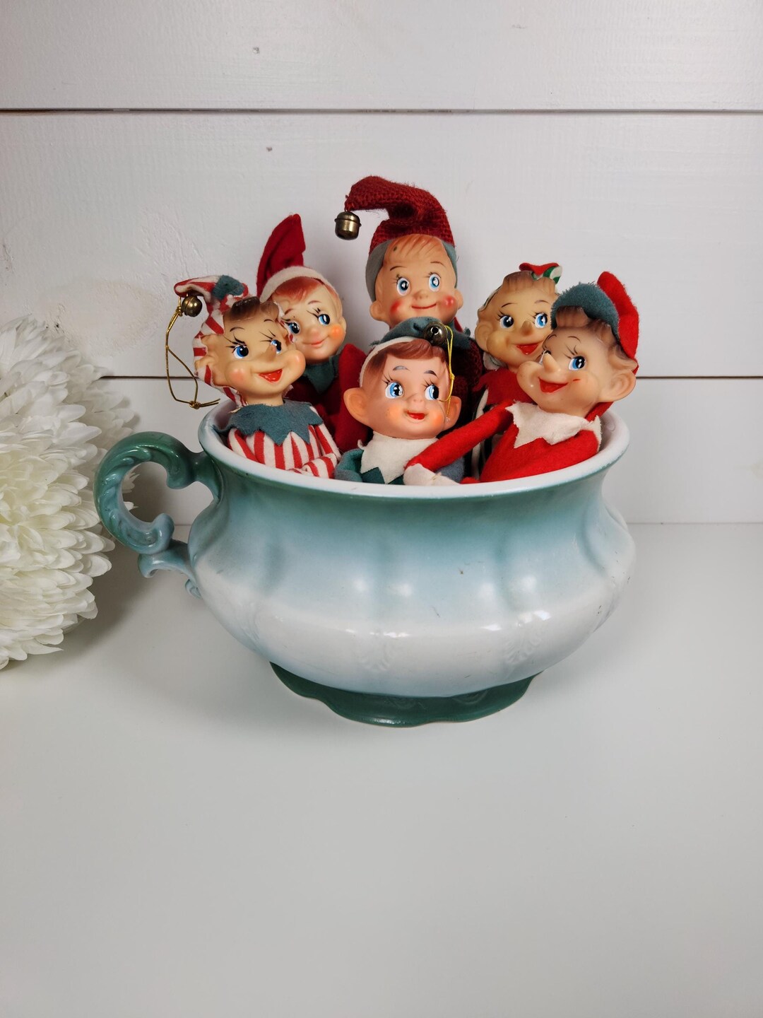 Antique Goodwin Pottery Green & White Chamber Pot- Primitive Farmhouse ...