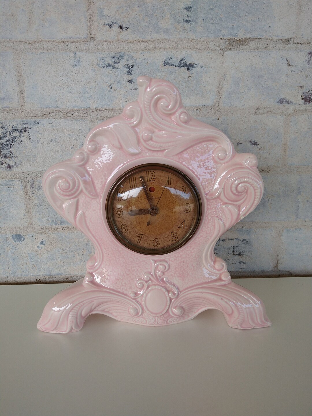 Vintage Holland Mold Pink Mantle Clock Large Mid-century Ceramic ...