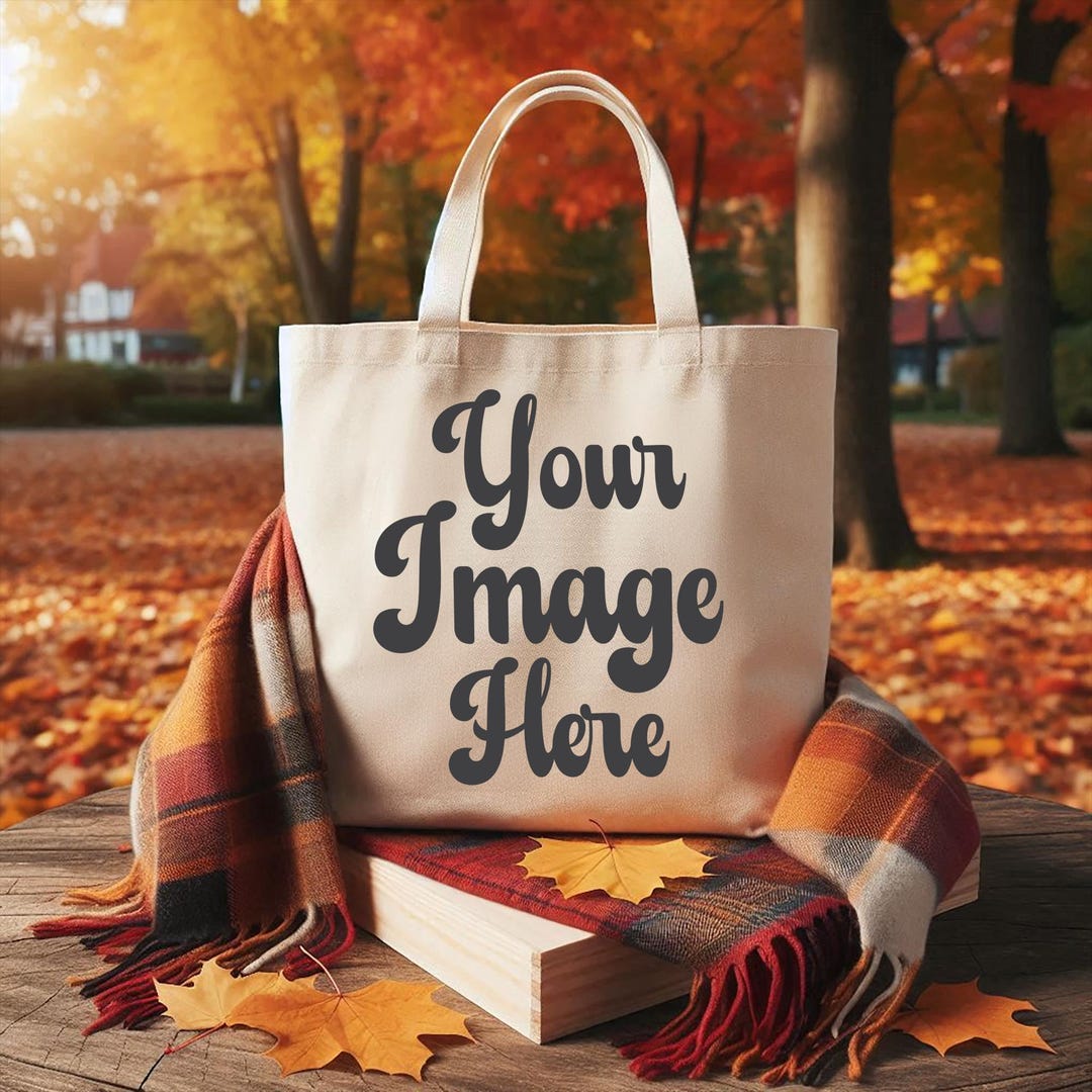 Fall Scene Canvas Tote Bag Mockup, Natural Canvas Autumn Bag Mockup ...