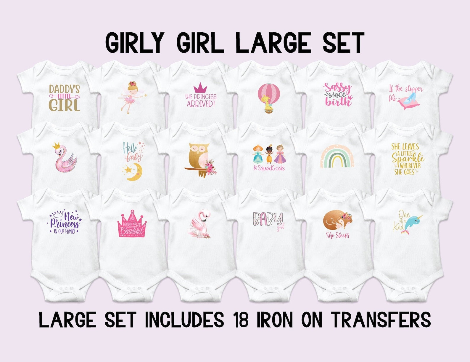 Girly Girl Onesie Decorating Kit Princess Baby Shower Iron on - Etsy