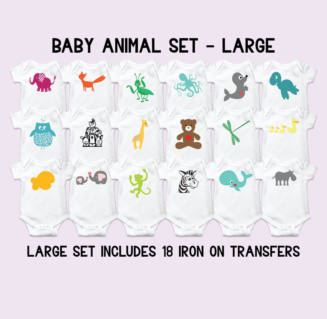 Baby Shower Animal Iron-on Decals, Onesie Decorating Kit - Etsy