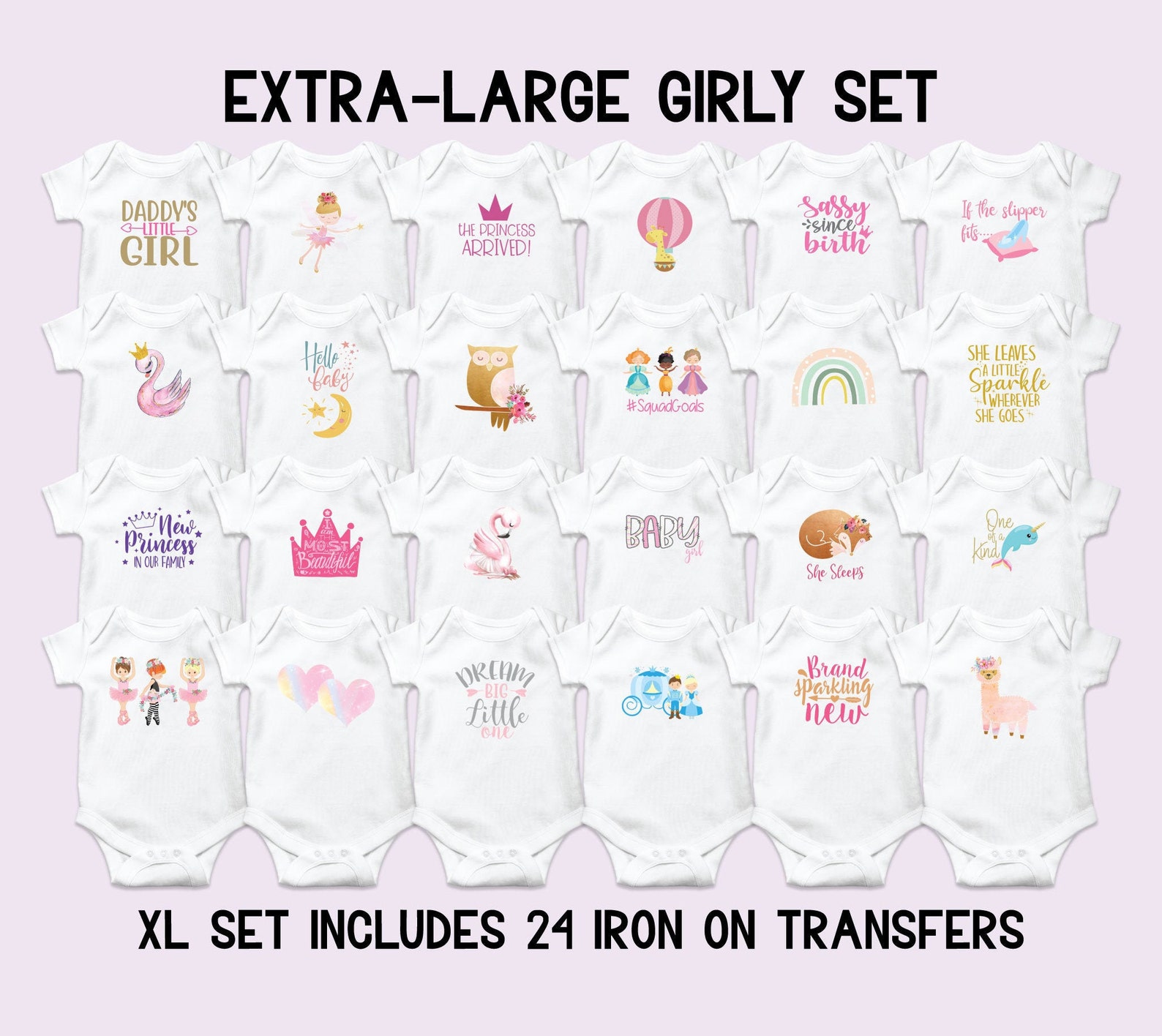 Girly Girl Onesie Decorating Kit, Princess Baby Shower Iron on ...