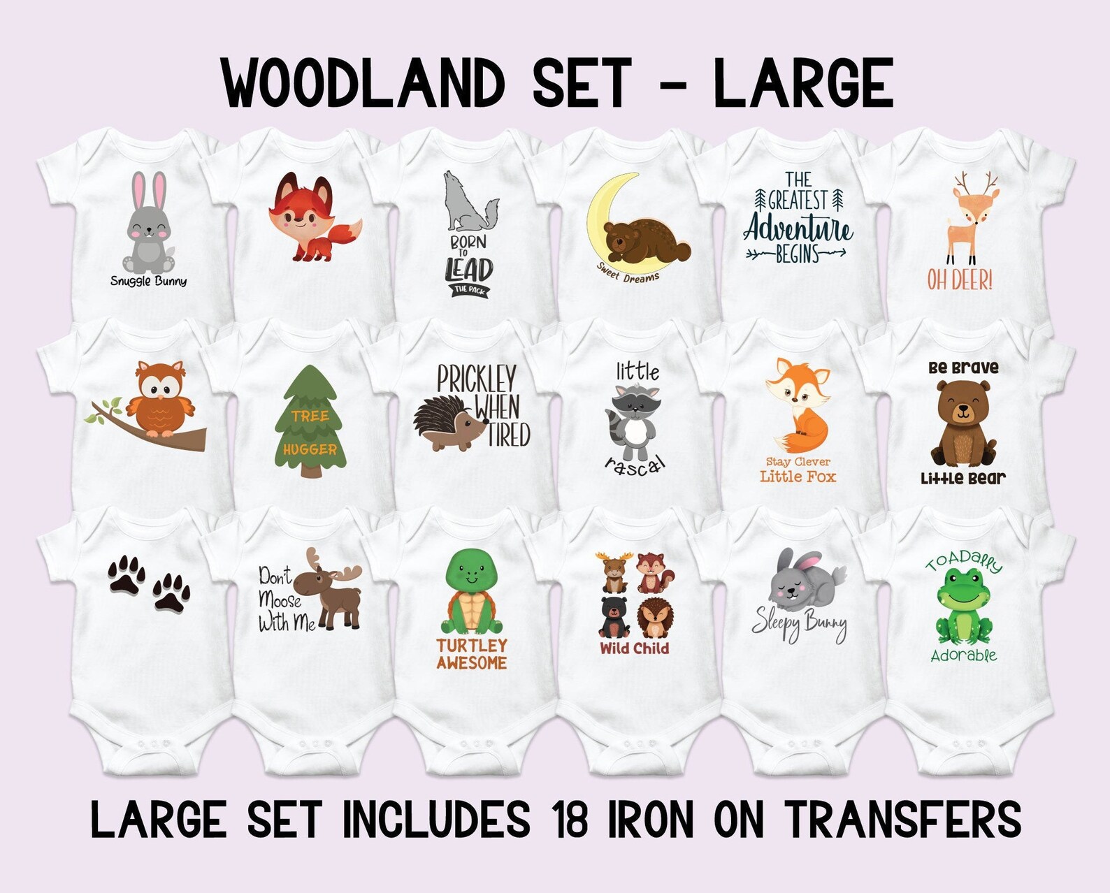 Woodland Baby Shower Iron-on Decals, Onesie Decorating Kit - Etsy