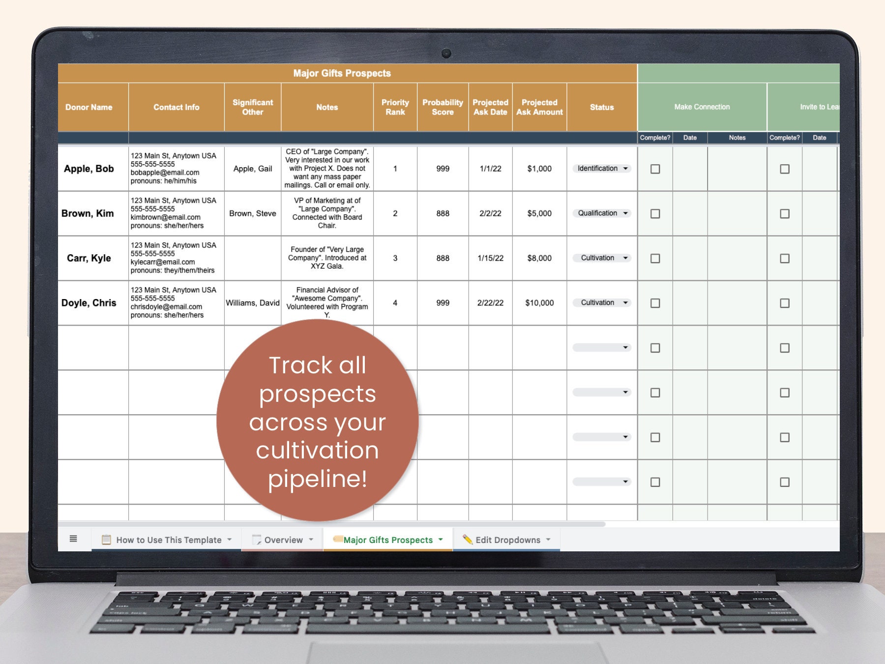 Major Donor Cultivation Plan Tracking Template For Etsy