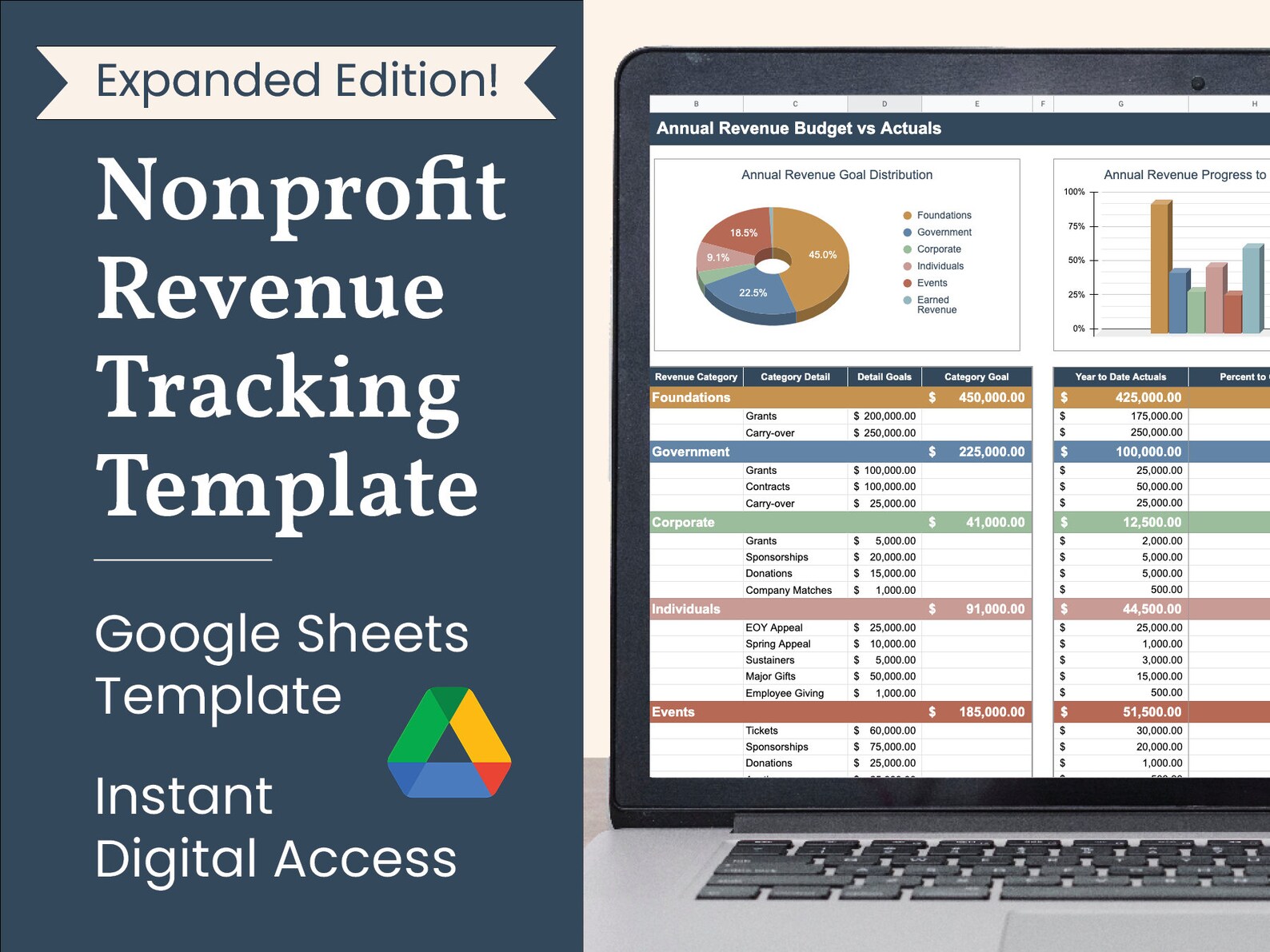 Expanded Edition Nonprofit Annual Revenue Tracking Template - Etsy