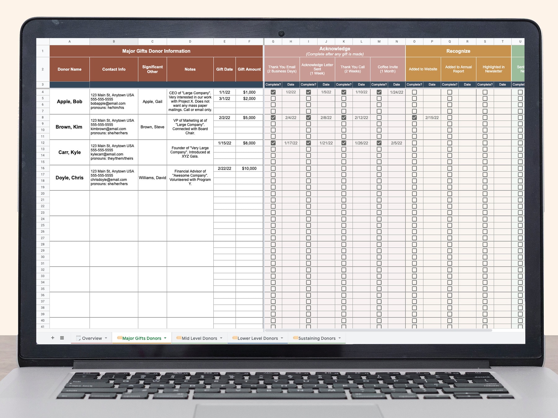 Nonprofit Donor Stewardship Plan & Tracking Template | Google Sheets Workbook | Instant Download ...