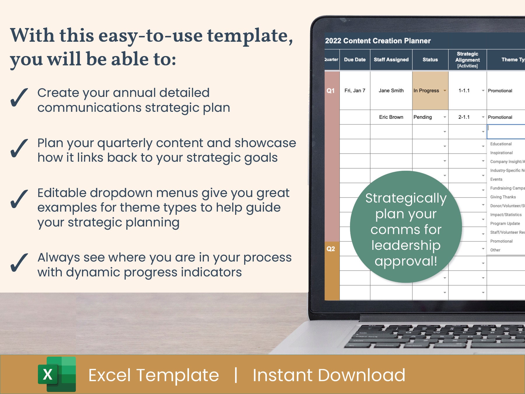 Nonprofit Communications Strategic Plan Content Planner Excel Template ...