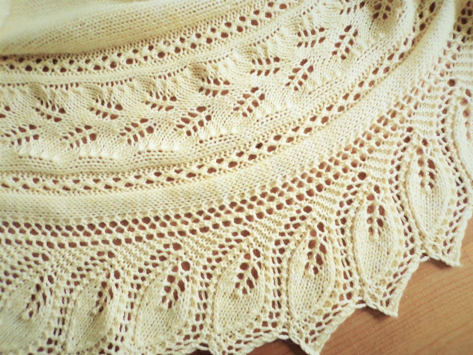 Hand Knit Lace Leaf Shawl Pale Yellow - Etsy