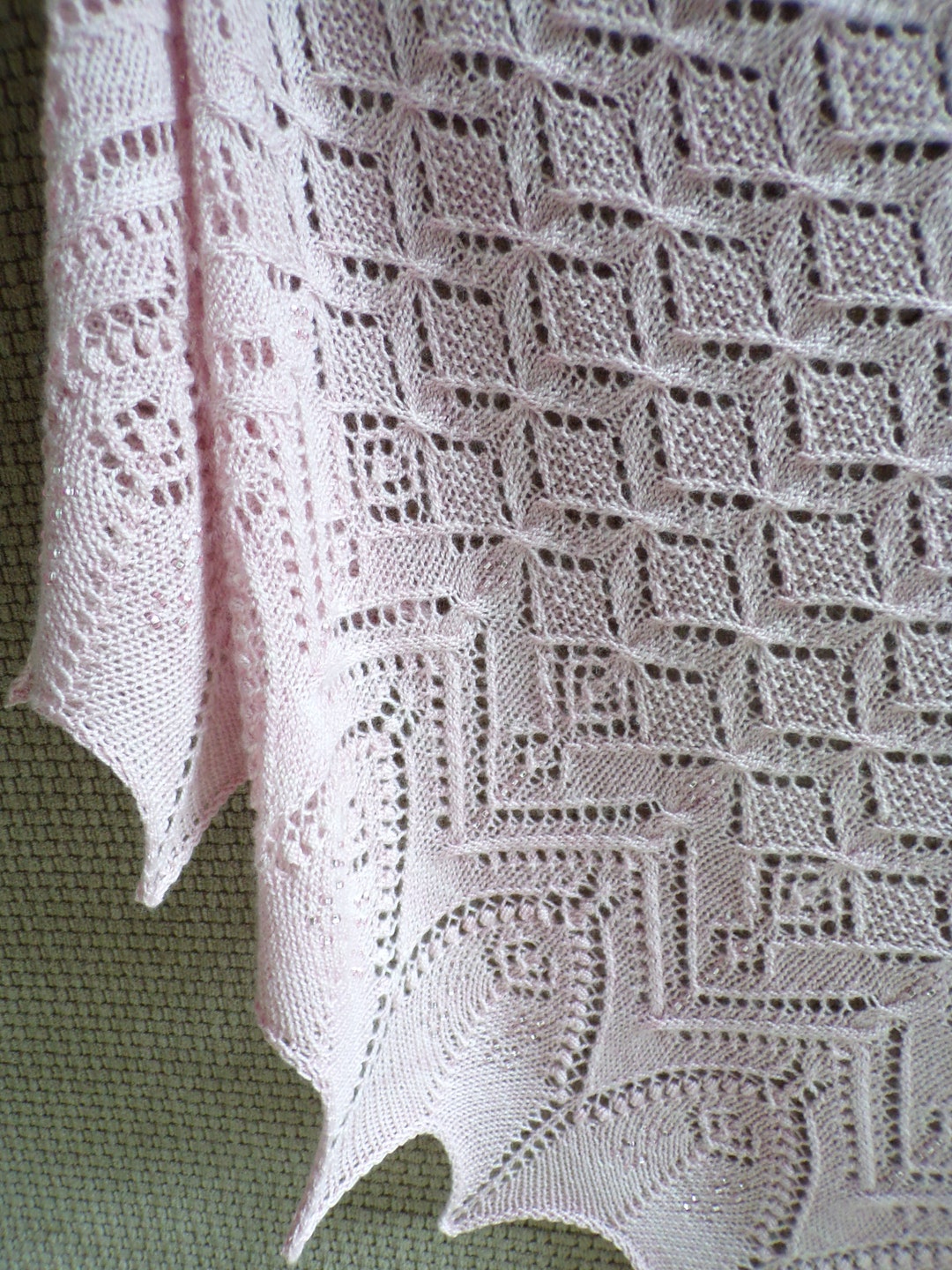 Hand Knit Lace Shawl in Pale Pink - Etsy