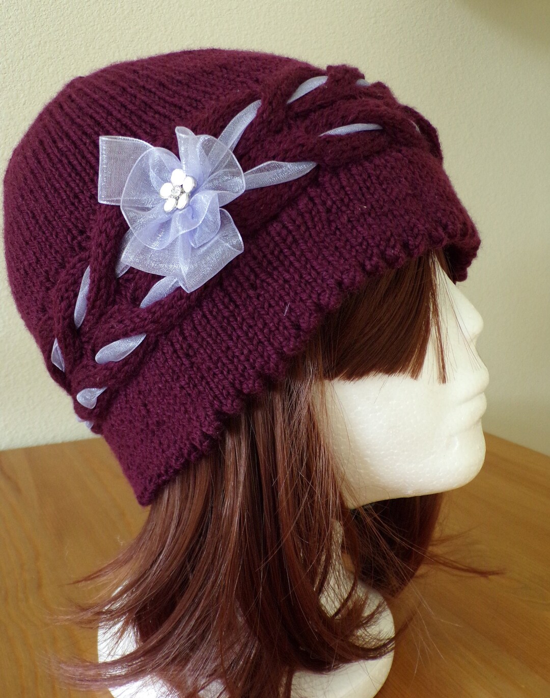 Gorro morado de mujer tejido a mano - Etsy México