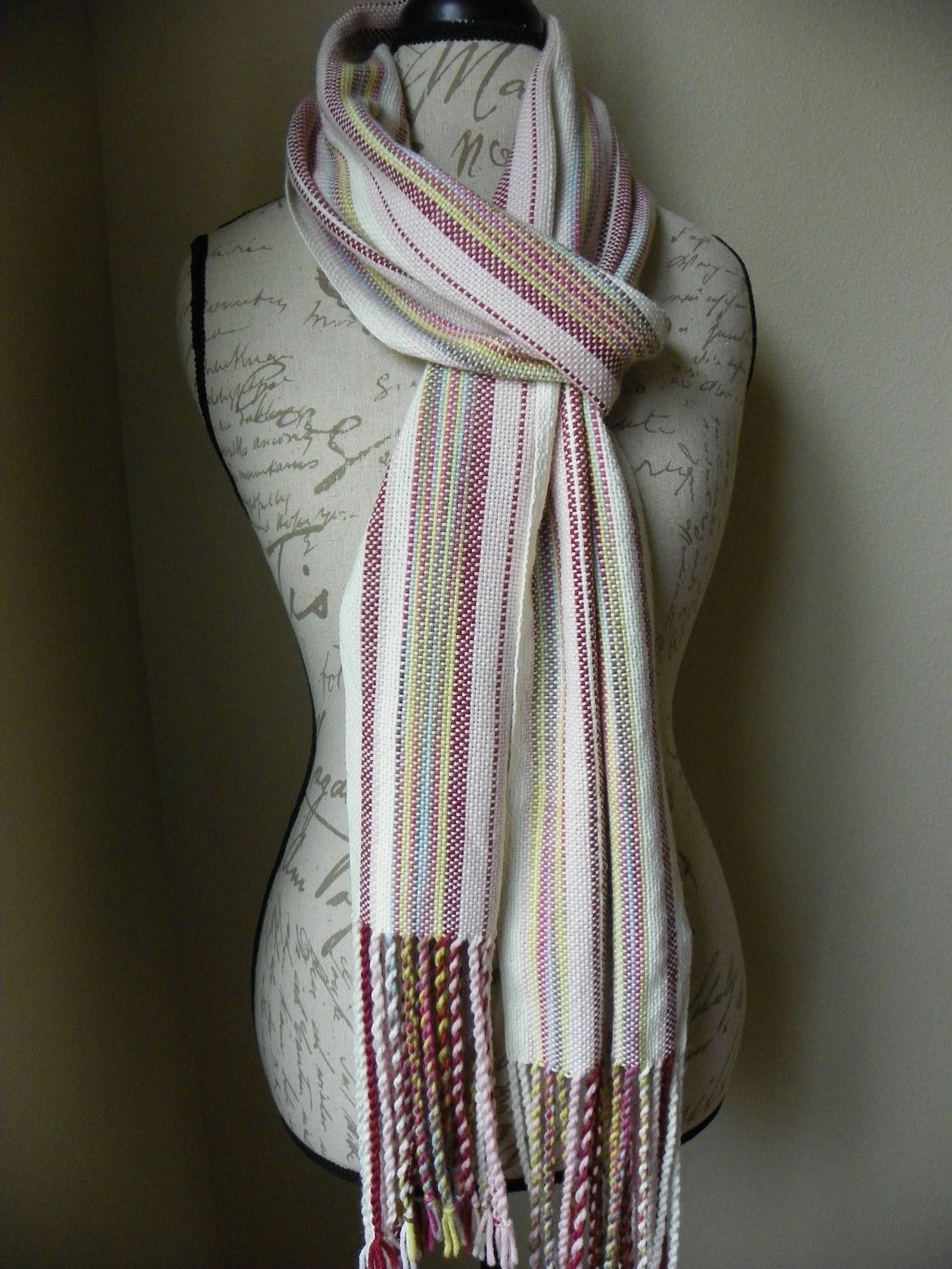 Hand Woven Striped Wool Scarf White and Pinks | Etsy