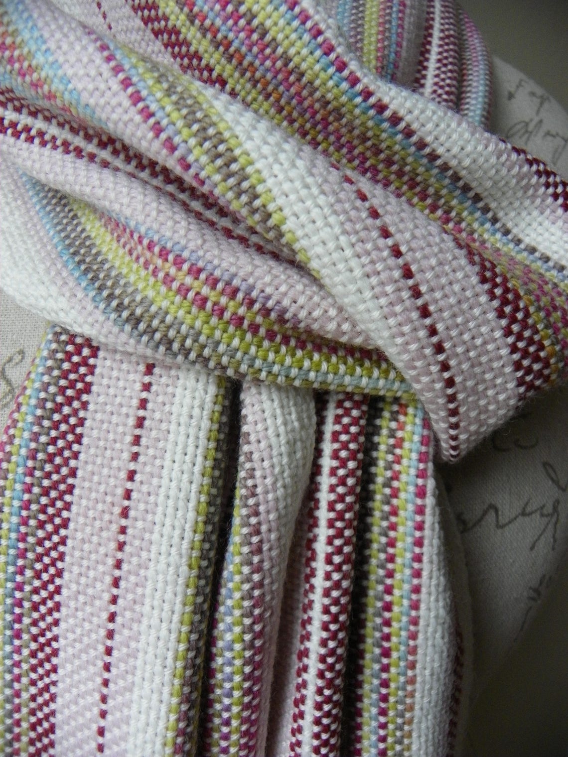 Hand Woven Striped Wool Scarf White and Pinks | Etsy