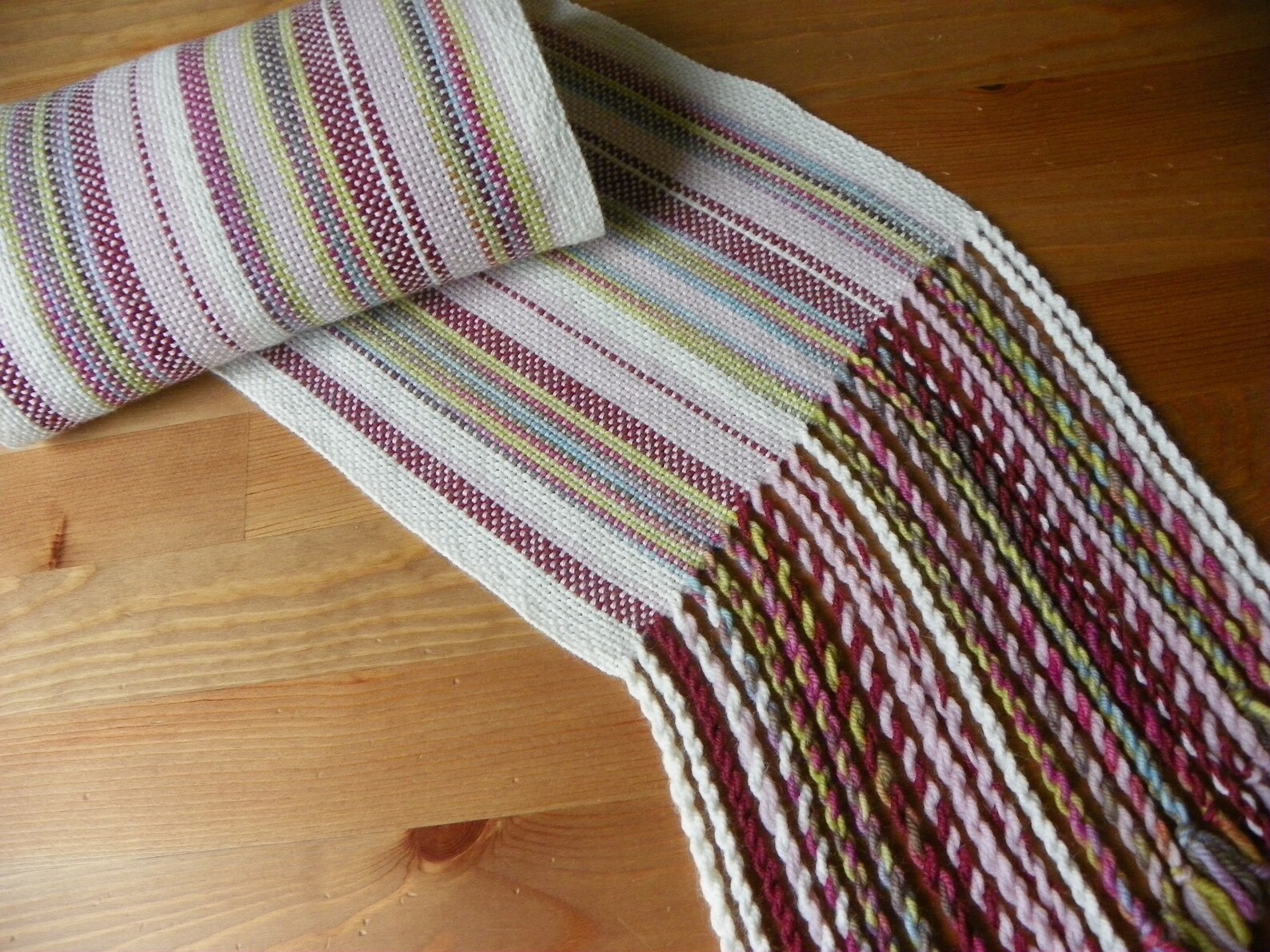 Hand Woven Striped Wool Scarf White and Pinks - Etsy