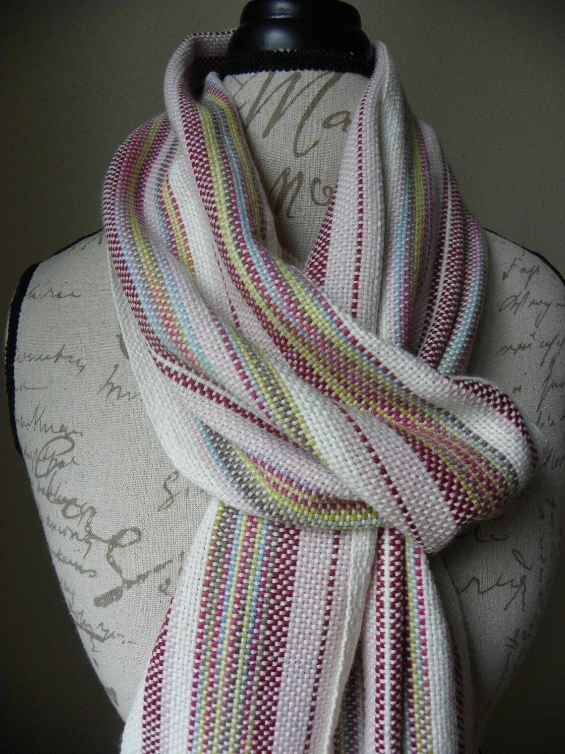 Hand Woven Striped Wool Scarf White and Pinks | Etsy