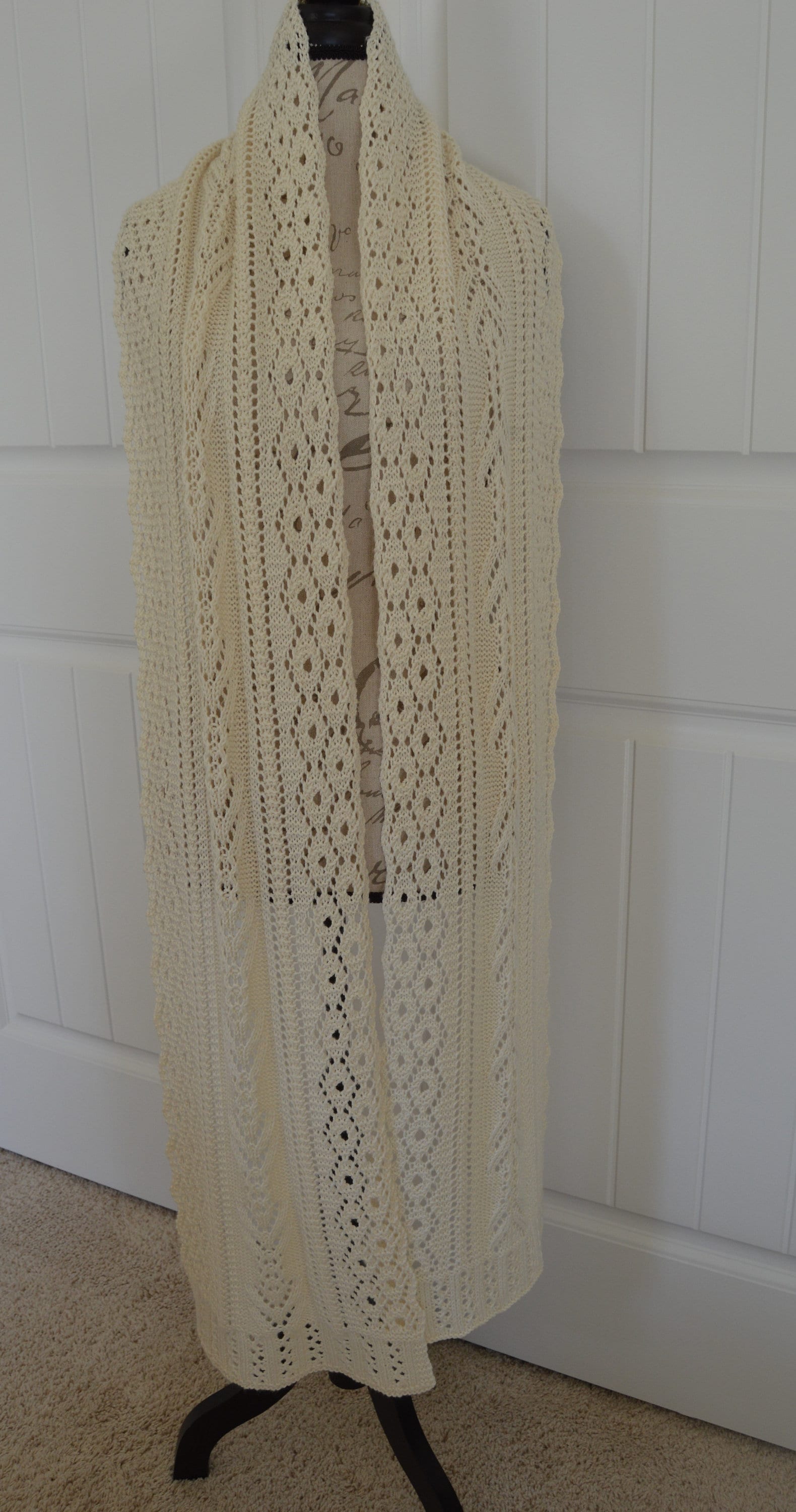 Hand Knit Ivory Lace Scarf - Etsy