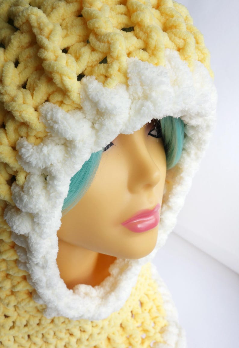 Crochet Lemon Meringue Snood, Cozy Fall Hood, Winter Fashion, Warm Ski ...