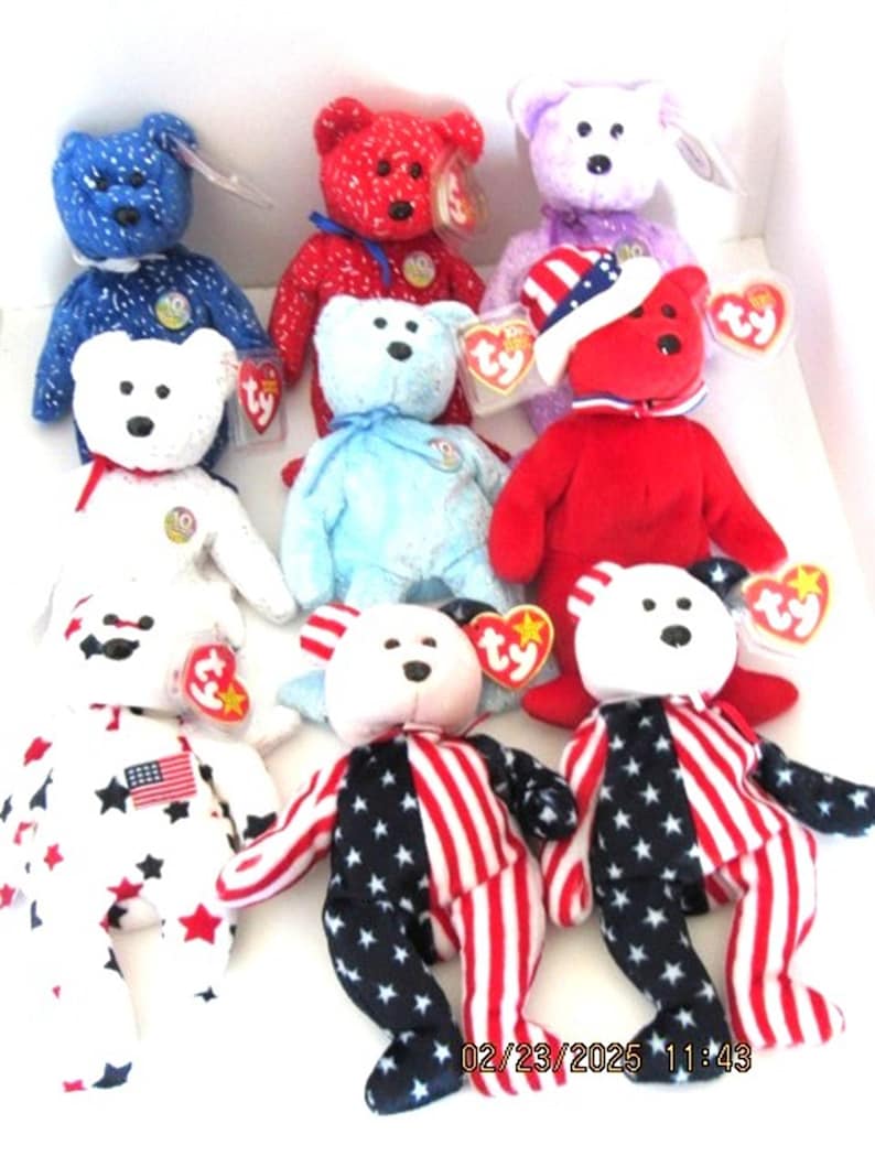 TY Vintage Beanie Baby Bears Decade Red, Red, Purple, White, and Light ...