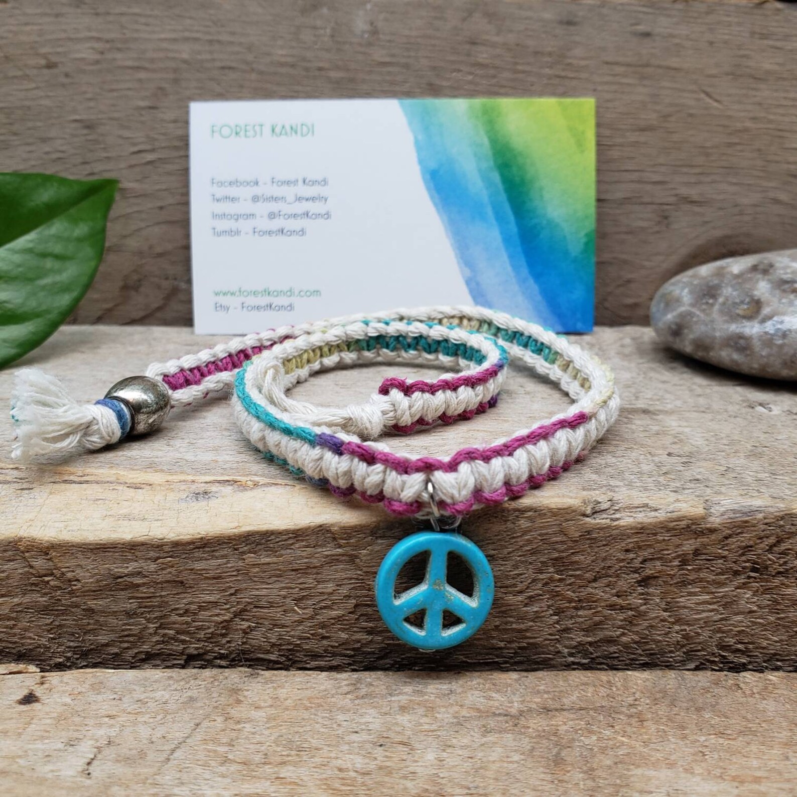 Natural and Rainbow Hemp Choker Peace Sign Necklace - Etsy