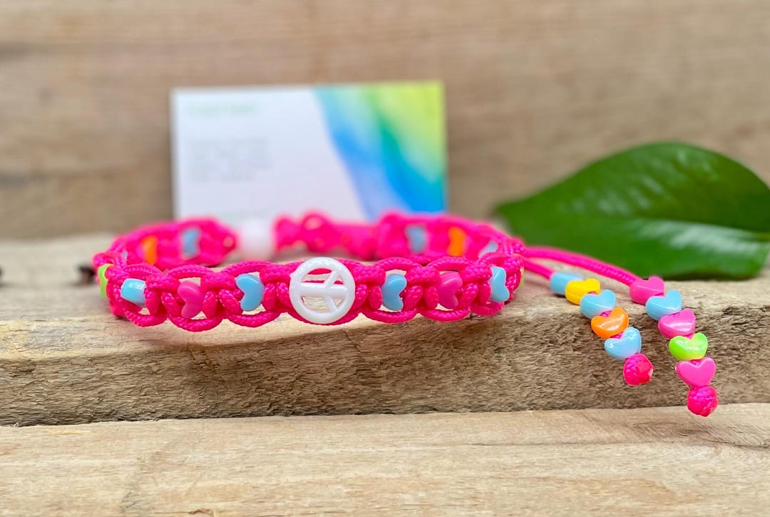 Neon Pink Peace Sign and Heart Kandi Armband Body Jewelry - Etsy