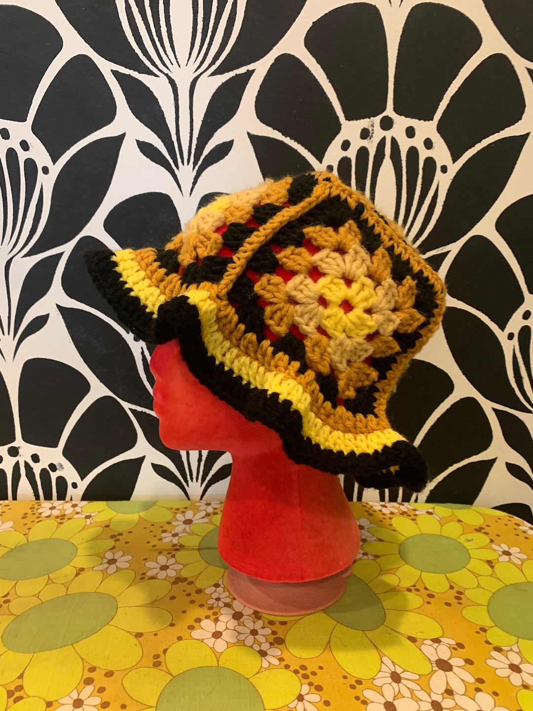 Handmade Upcycled 70s Vintage Afghan Granny Square Bucket Hat by Love ...