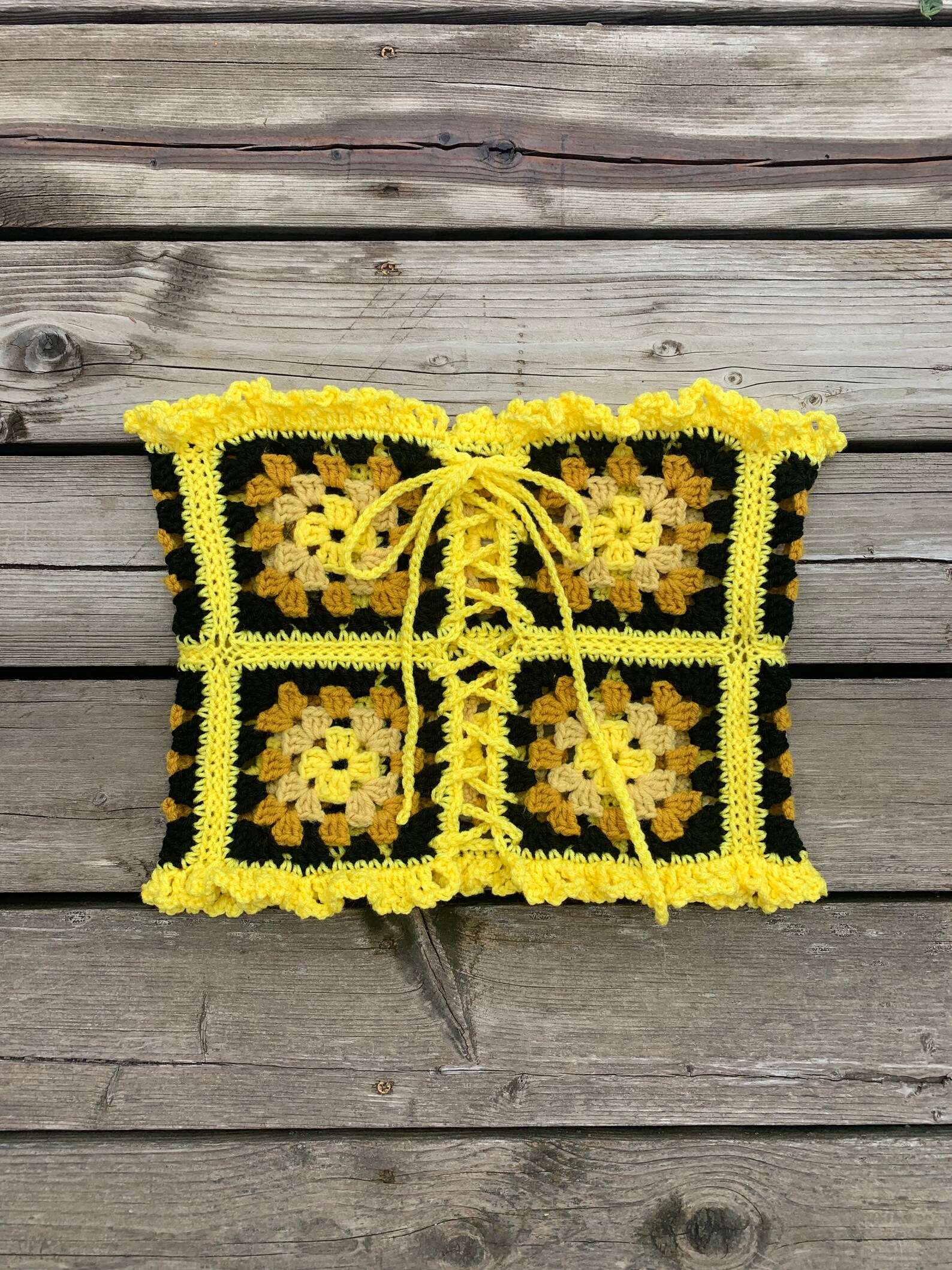 Handmade Upcycled Afghan Granny Square Crochet Crop Tube Corset Top ...