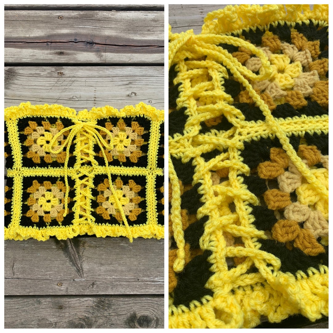 Handmade Upcycled Afghan Granny Square Crochet Crop Tube Corset Top ...