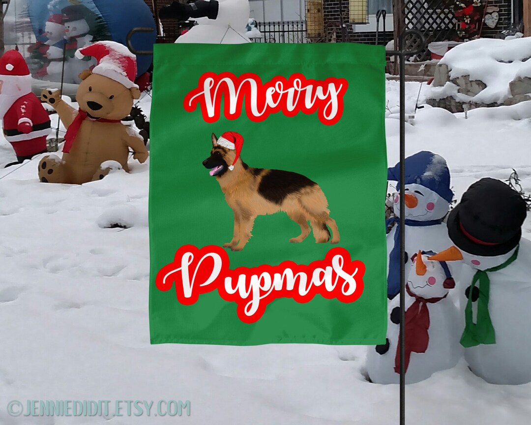 German Shepherd Garden Flag, Dog Garden Flag, Winter Decor, Christmas ...