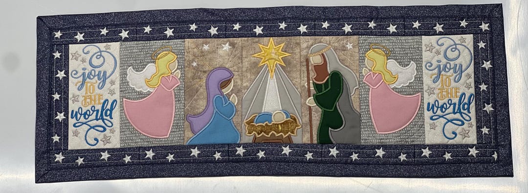 Handmade Appliqued Nativity Table Runner: Embroidered Christmas Decor ...